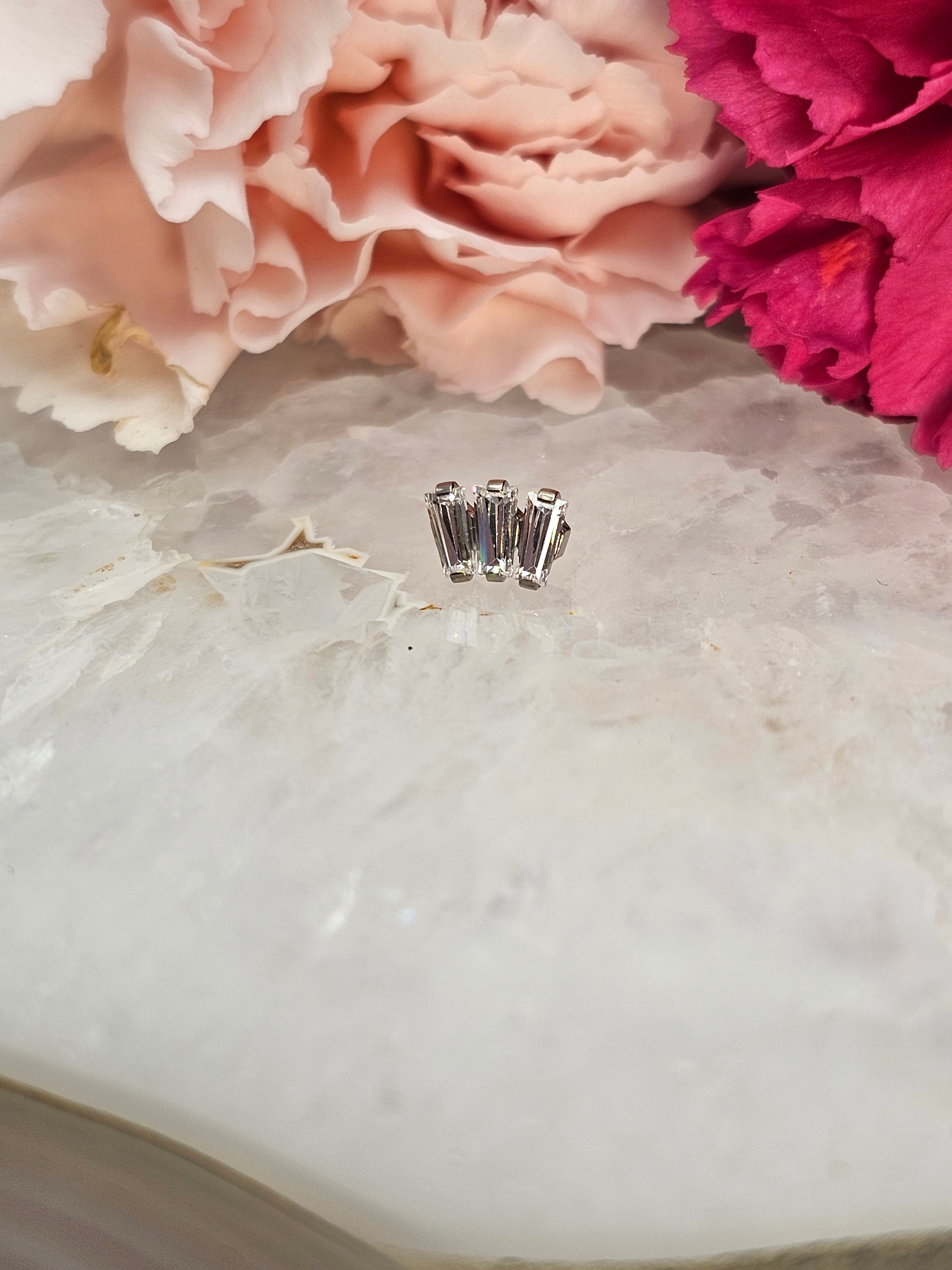 Neometal titanium 3 gem Baguette cut Fan cluster with Cubic Zirconia ...