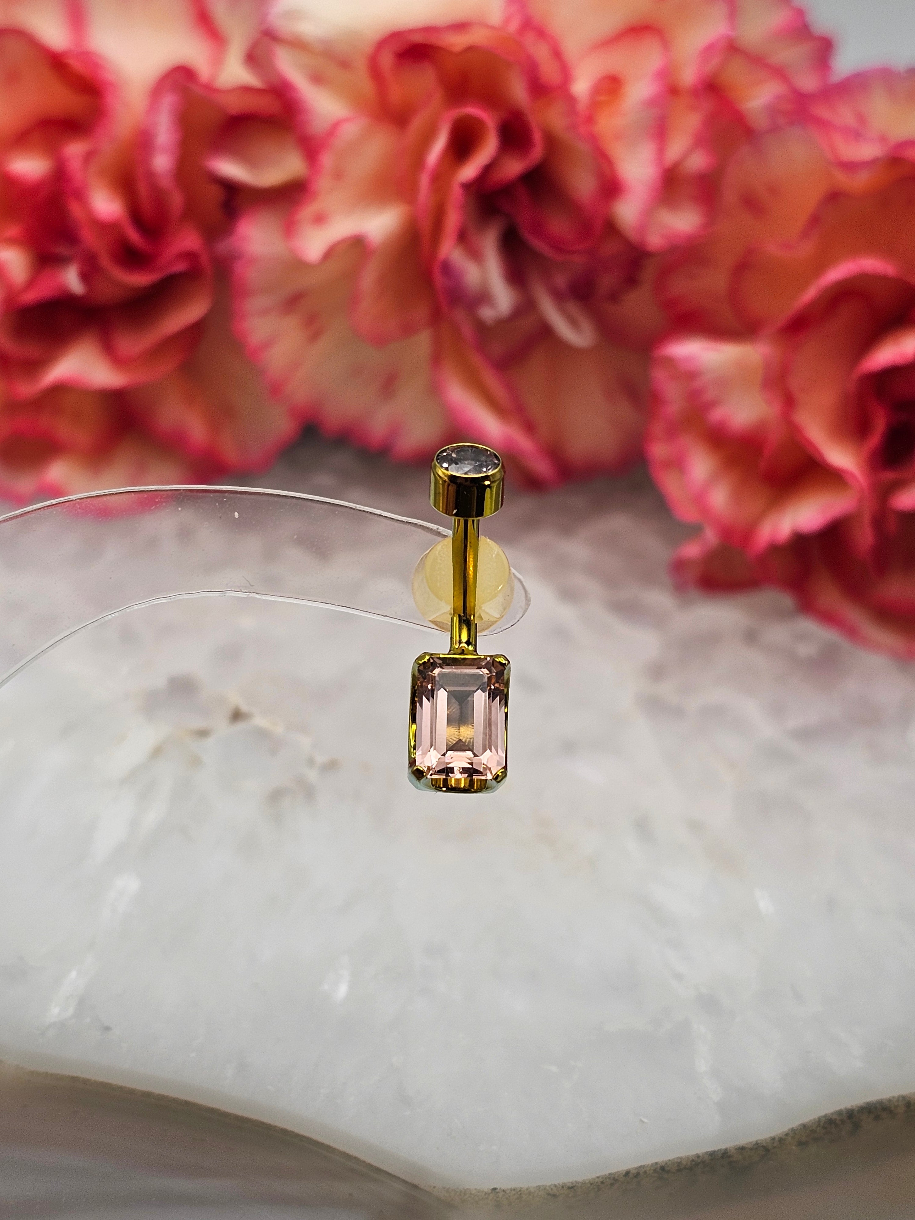 Anatometal 14g 5/16" anodized titanium Emerald cut navel curve with mo ...